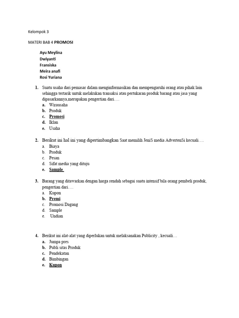 Soal Pilgan Bab 4 (Kel.3) | PDF