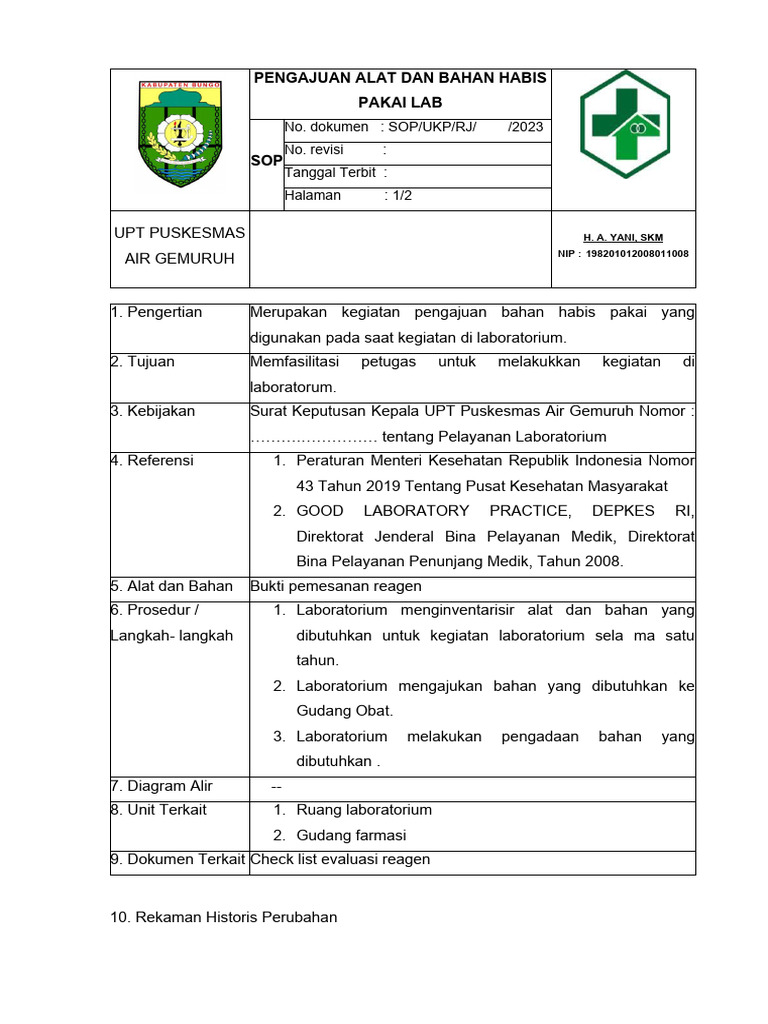 10.SOP PENGAJUAN ALAT DAN BAHAN HABIS PAKAI LAB Fix | PDF