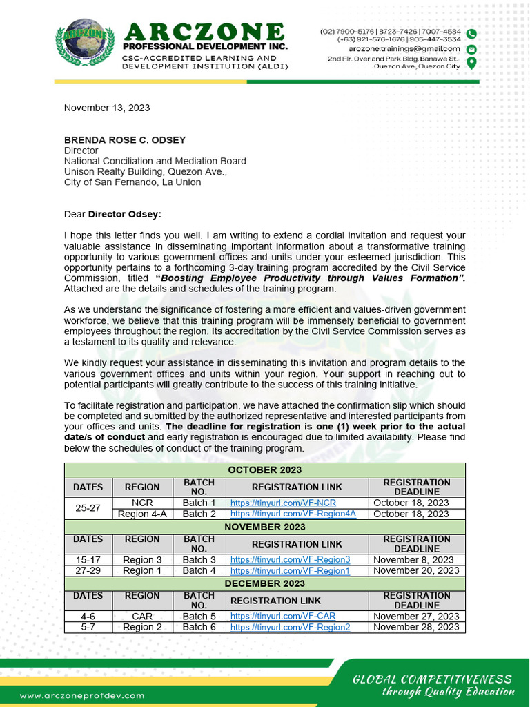 NCMB - Revised - Values Formation Invitation Letter | PDF | Modular Programming | Business