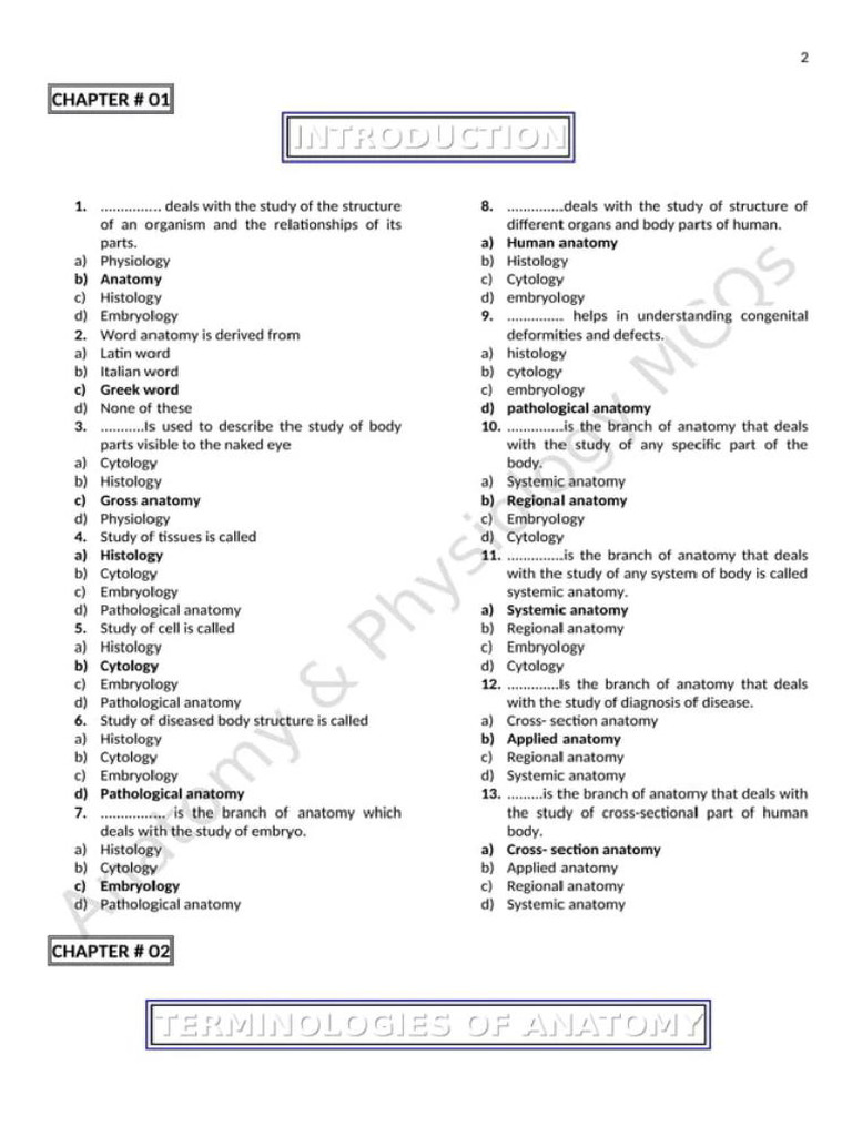 Anatomy Mcqs | PDF