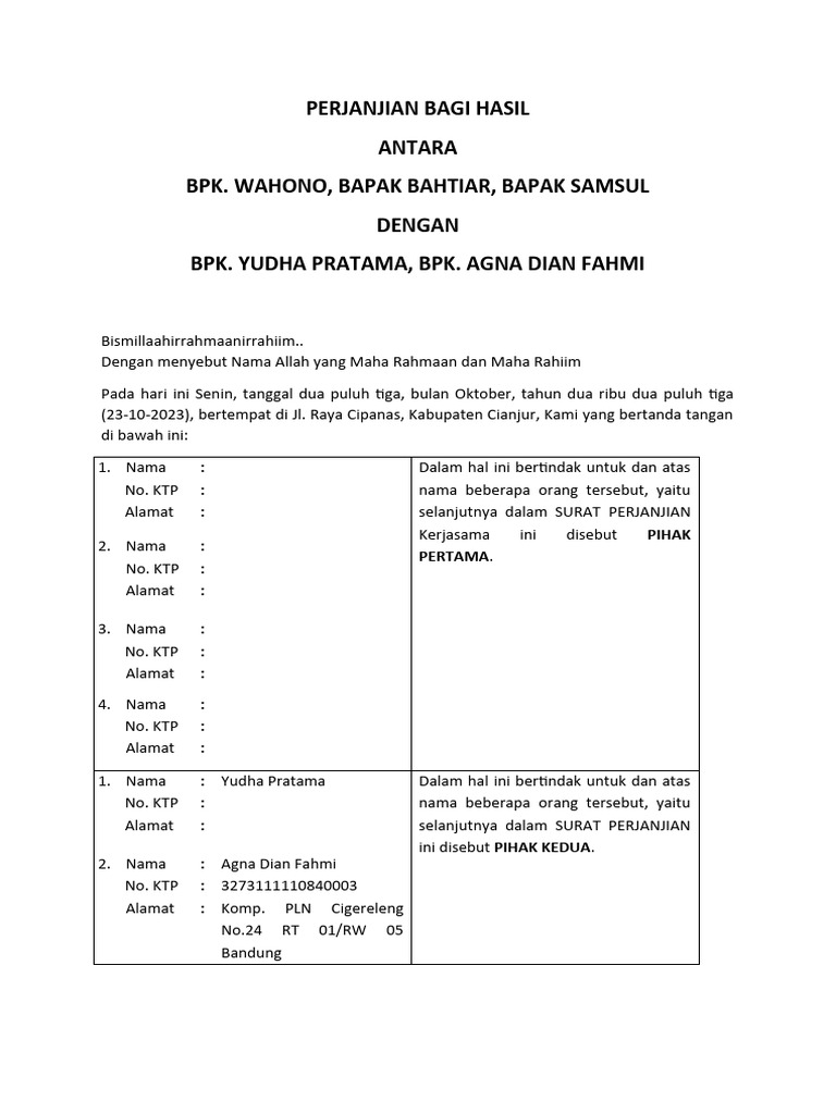 Perjanjian Bagi Hasil | PDF | Hukum