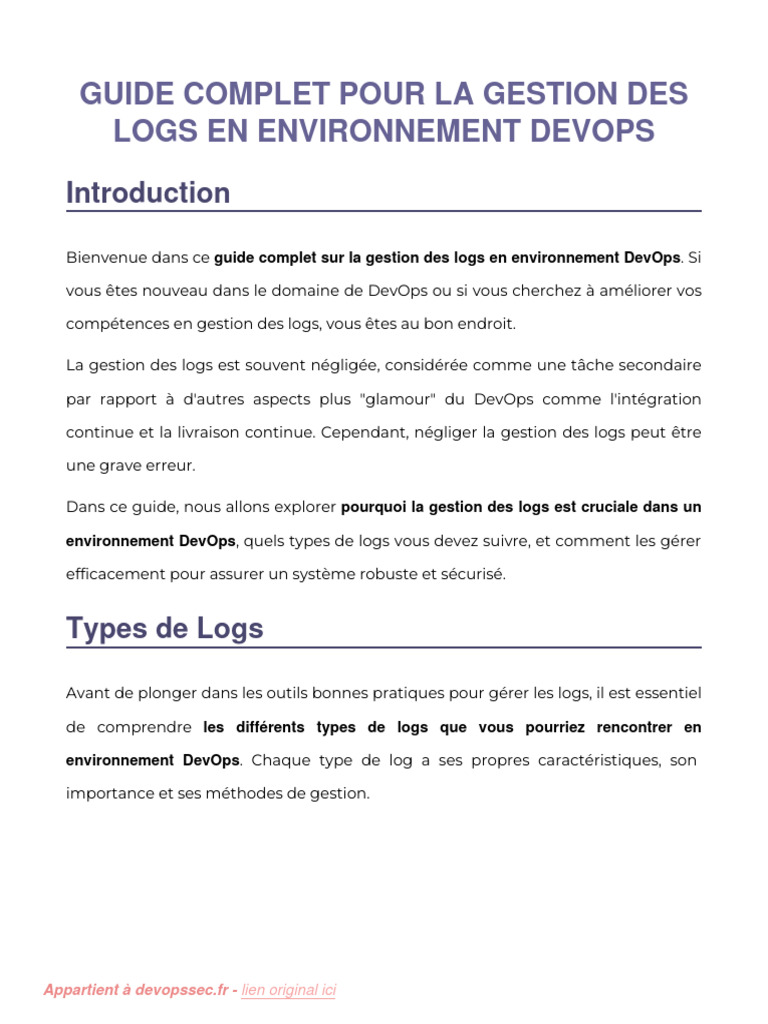 Gestion des Logs en Environnement DevOps | PDF | Application | Serveur ...