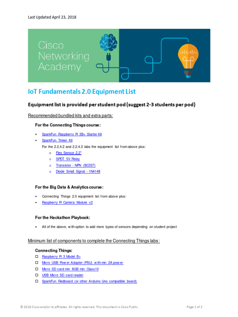 IoT Fundamentals Equipment List | Download Free PDF | Arduino | Raspberry Pi