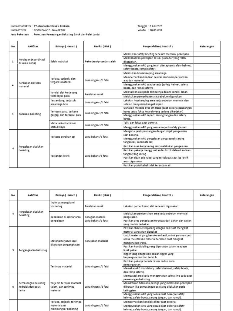 Pemasangan Bekisting Balok dan Pelat | PDF