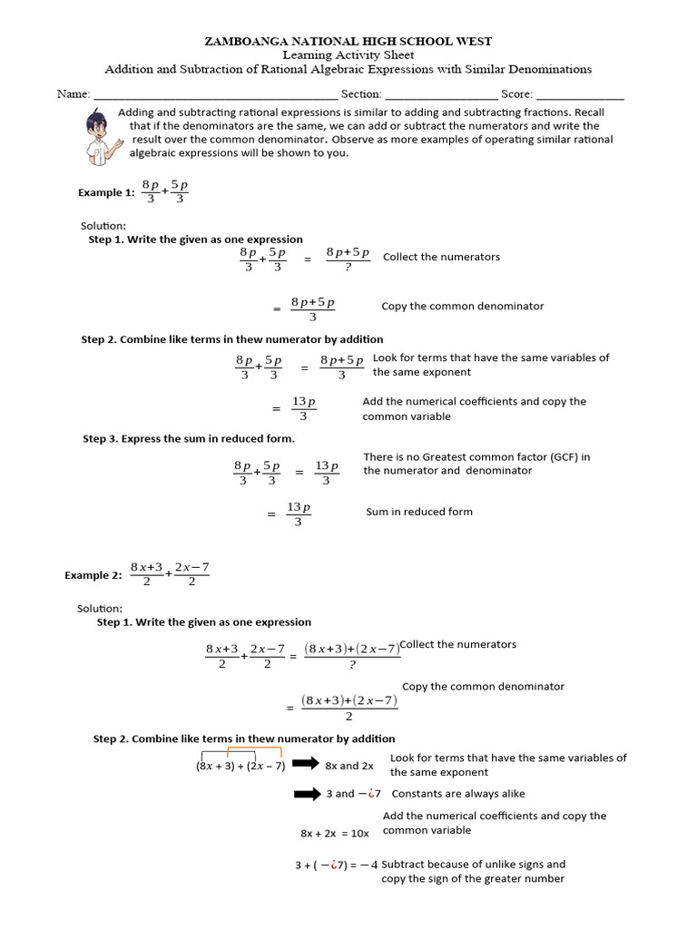 LAS Addition and Subtraction | PDF | Factorization | Mathematical Concepts