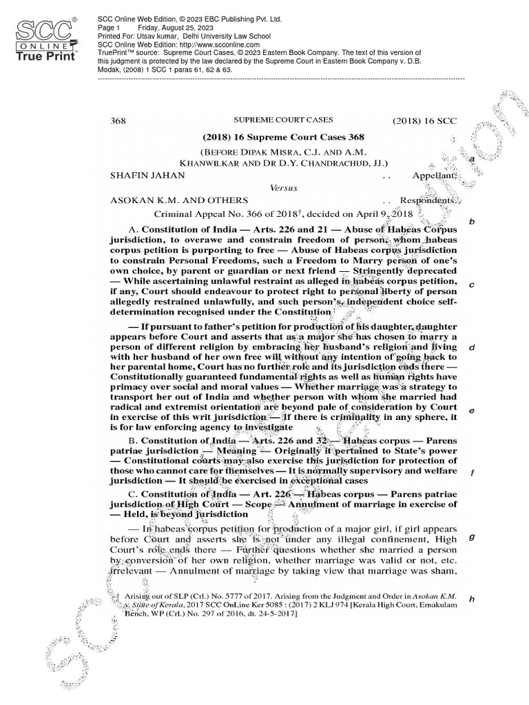 Shafin Jahan v. Asokan K.M., (2018) 16 SCC 368 | PDF | Supreme Court Of India | Supreme Courts