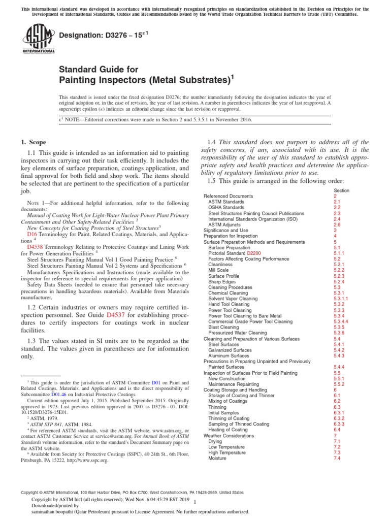 ASTM D3276-15e1 Standard Guide For Painting Inspectors (Metal ...