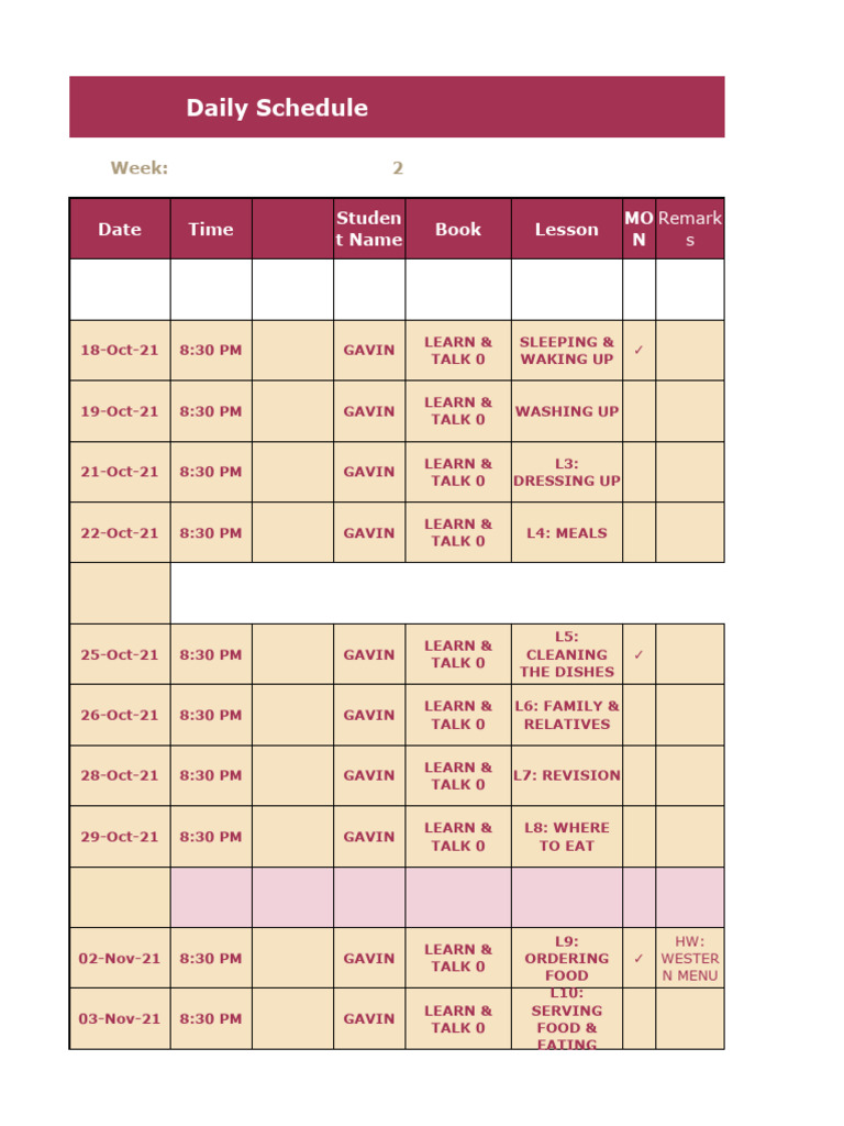 Daily Schedule | PDF | Renminbi | Food And Drink Preparation
