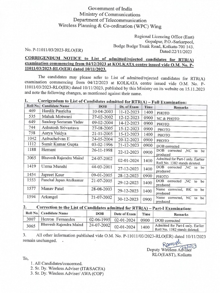 Corrigendum RTR A | PDF