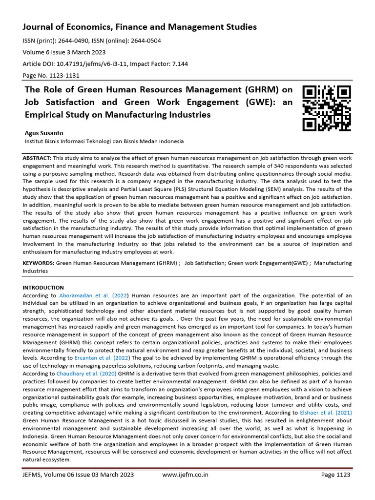 The Role of Green Human Resources Management GHRM | PDF | Job Satisfaction | Employment