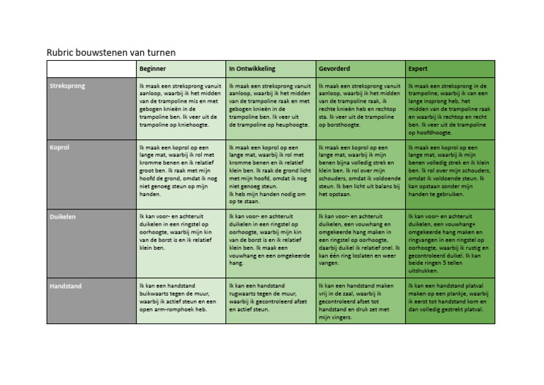 Rubrics Bouwstenen Turnen | PDF