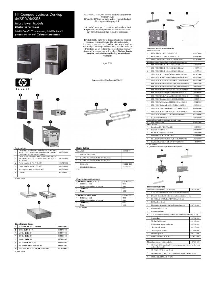 HP Compaq Business Desktop dx2310/dx2318: Microtower Models | PDF ...