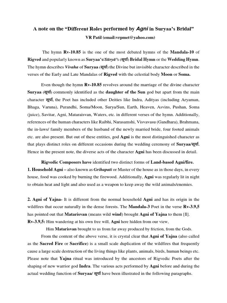 Agni's Roles in Suryaa's Bridal Hymn | PDF | Hindu Literature | Hindu ...