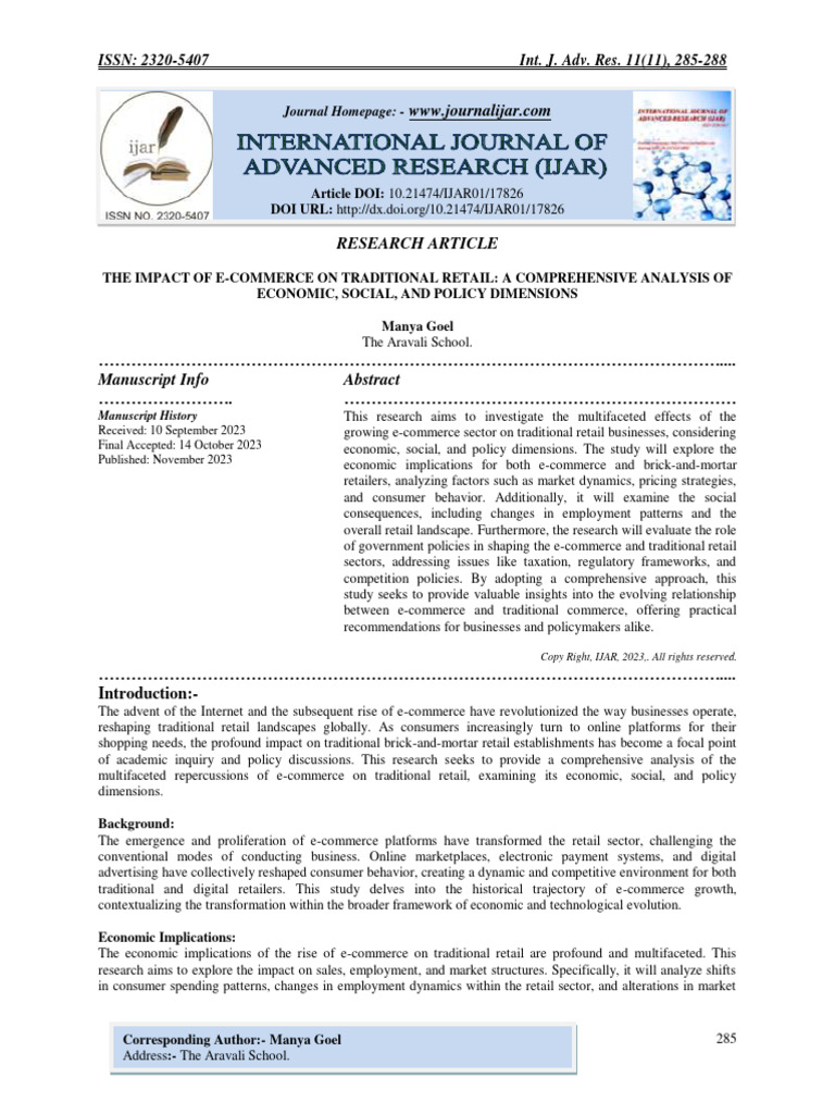 The Impact of E-Commerce On Traditional Retail: A Comprehensive Analysis of Economic, Social ...