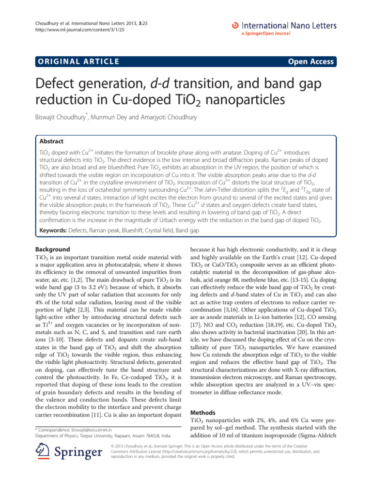 Defect Generation, D-D Transition, and Band Gap Reduction in Cu-Doped ...