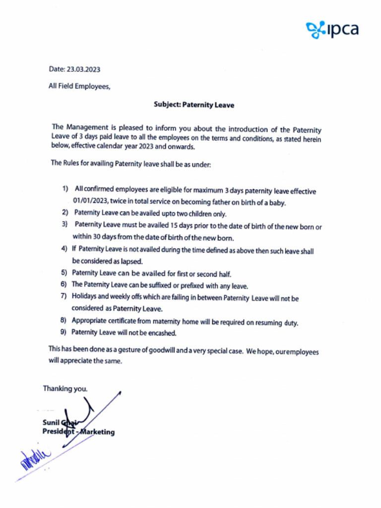 Paternity Leave Circular Interface | PDF