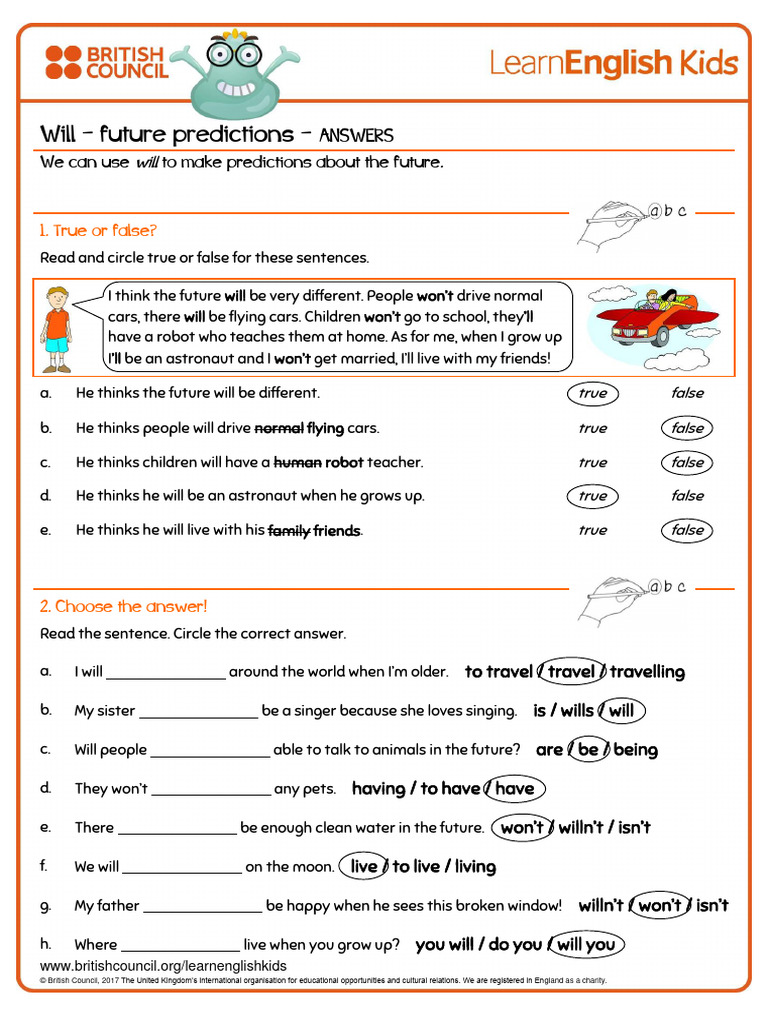 Grammar Practice Will Future Predictions Worksheet Answers | PDF