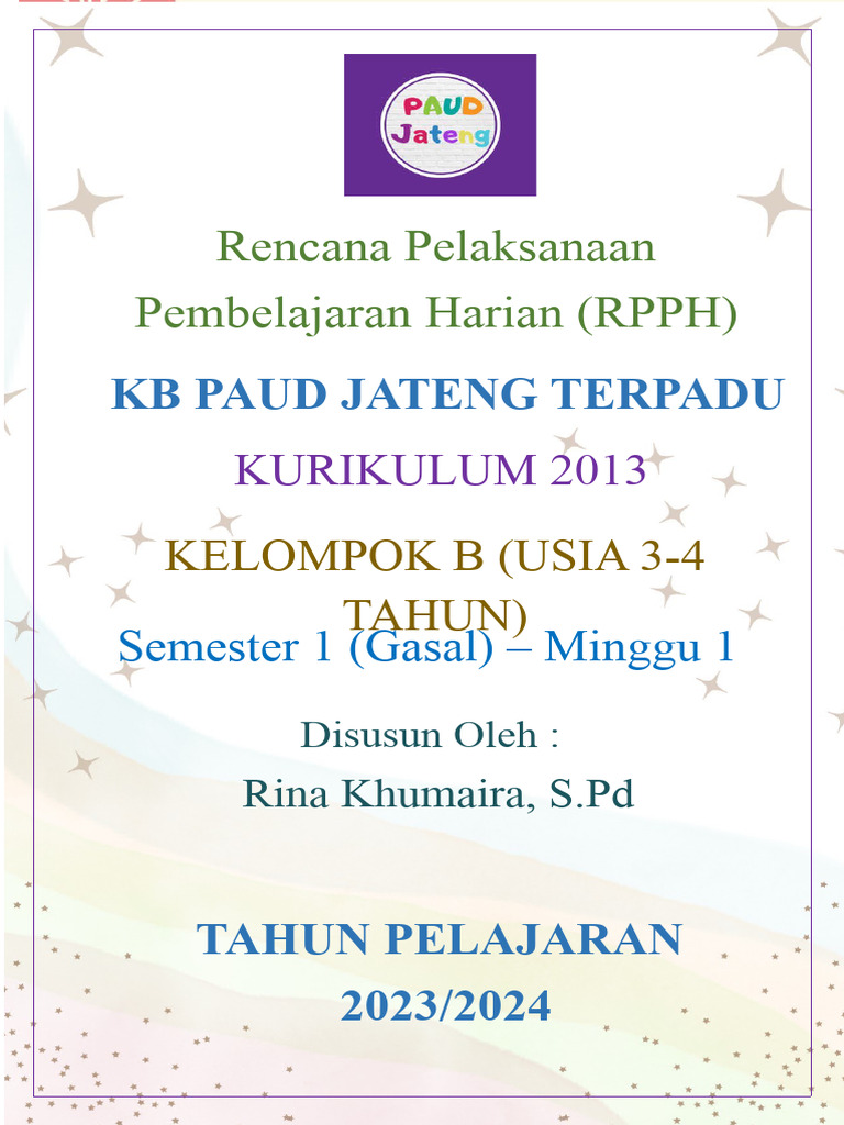 RPPH KB B Smt1 Kurikulum 2013 2023 m01 Free | PDF | Karier & Perkembangan | Kesehatan Holistik