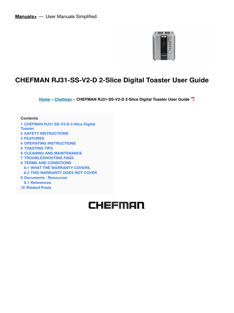 CHEFMAN RJ31-SS-V2-D 2-Slice Digital Toaster User en | PDF | Ac Power ...
