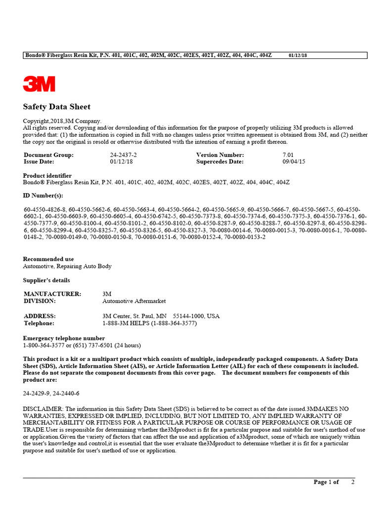 Msds 3m Resin | PDF | Toxicity | Hazardous Waste