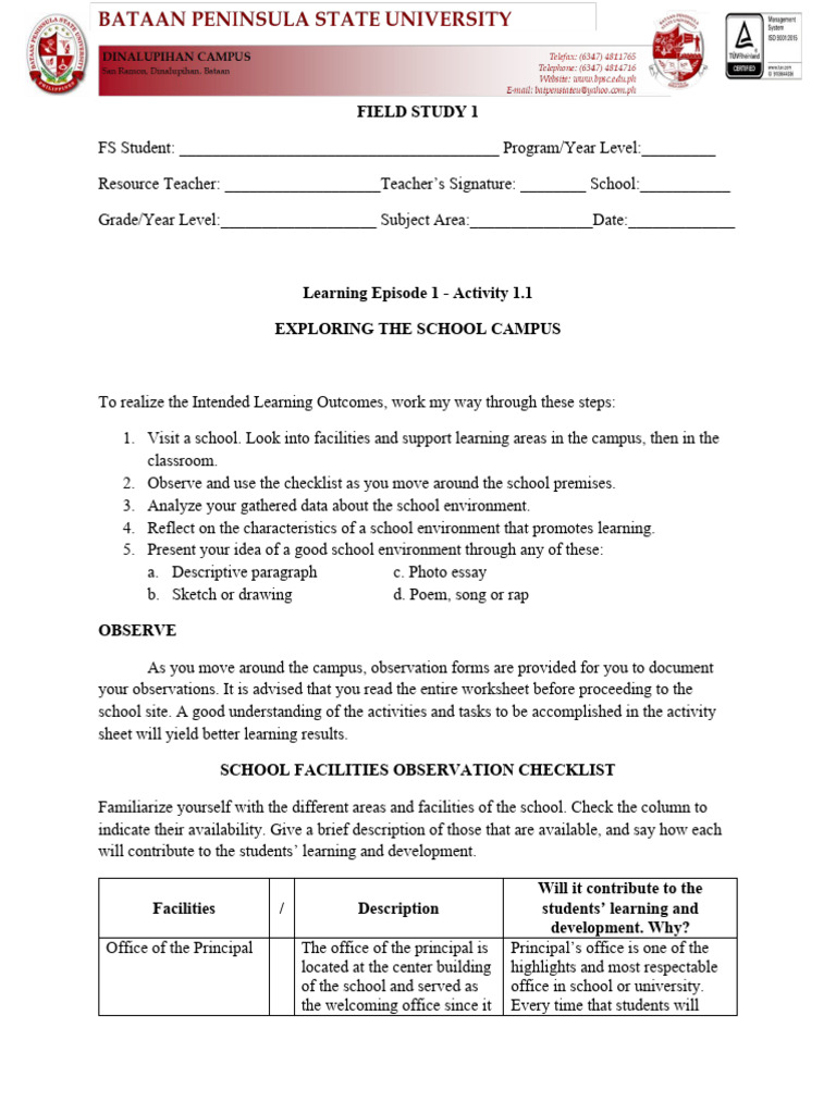 FS-1-Learning-Episode-1-.1 REVISED | PDF | Classroom | Learning