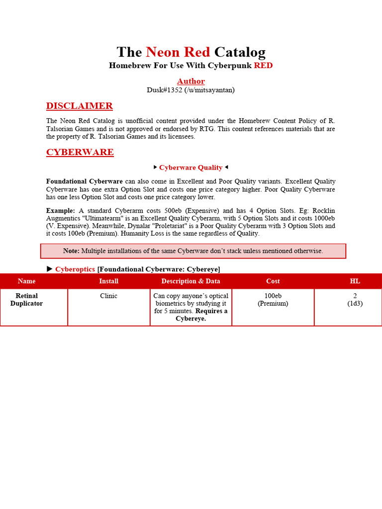 The Neon Red Catalog | PDF