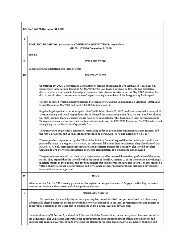 Case Digest 6 - Bagabuyo V Comelec | PDF | Injunction | Justice