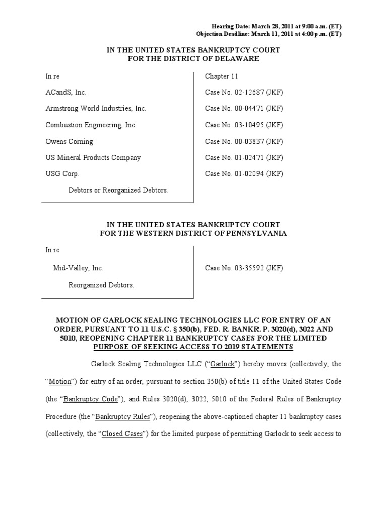 Motion To Reopen | PDF | Bankruptcy | Chapter 11