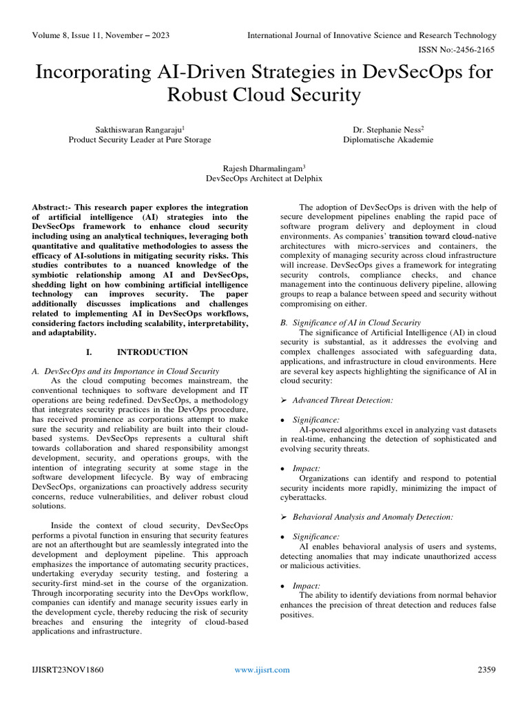 Incorporating AI-Driven Strategies in DevSecOps for Robust Cloud Security | PDF | Security ...