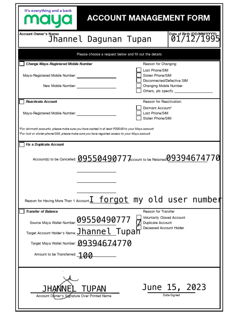 Account Management Form | PDF | Mobile Telecommunications User Equipment | Mobile Phones