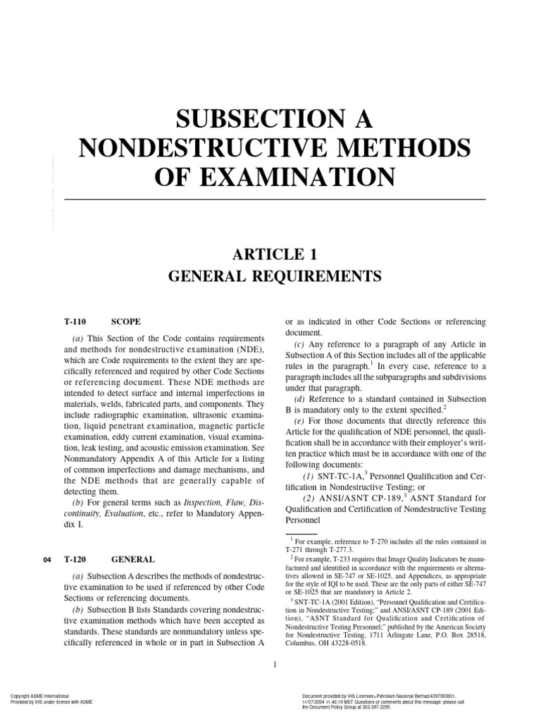 Asme Sec V A-1 | PDF | Nondestructive Testing | Physical Sciences