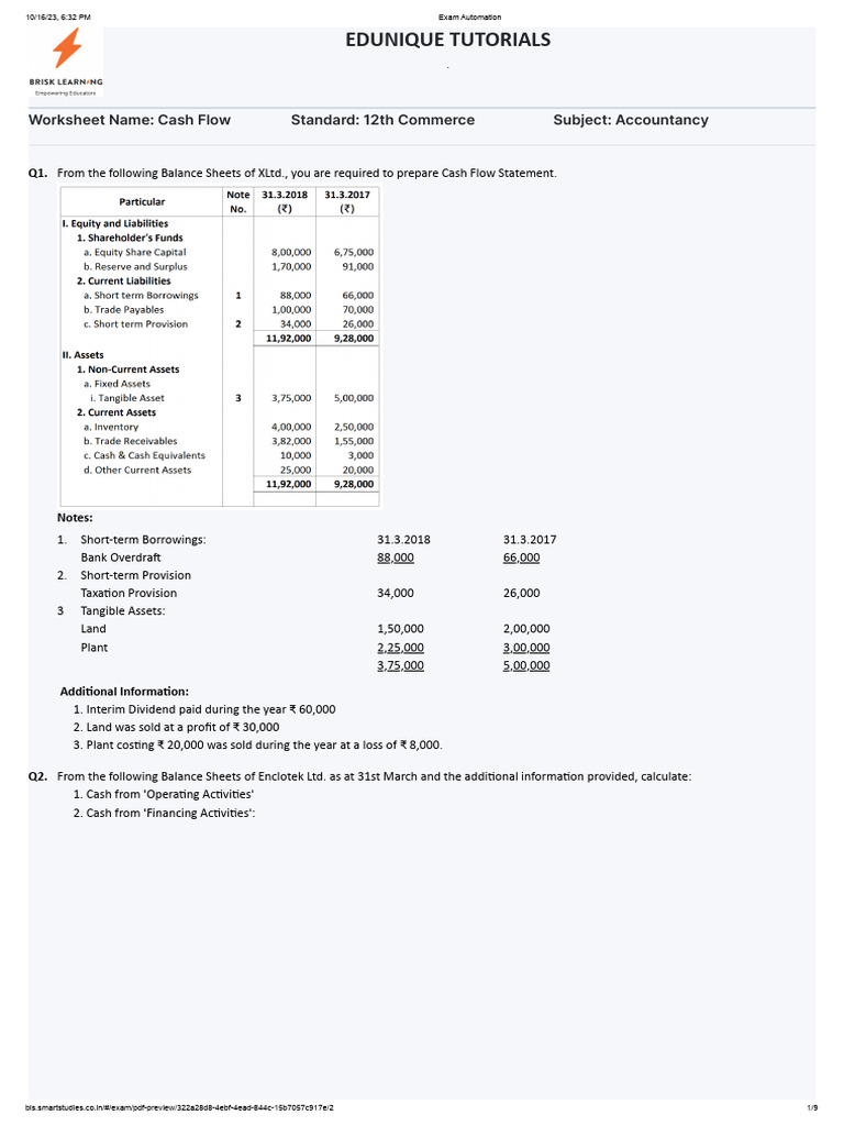 Cash Flow Worksheet | PDF | Business | Finance & Money Management
