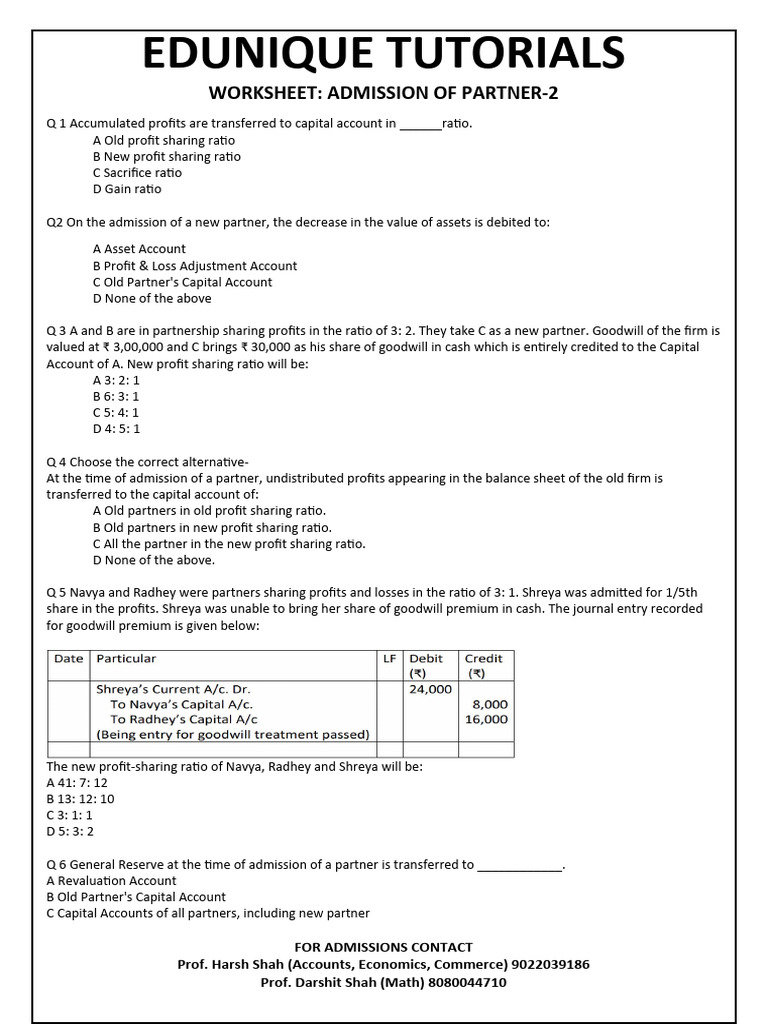 Worksheet 1 Admission of Partner | PDF