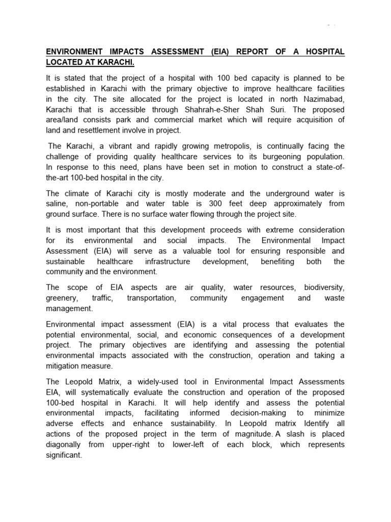 Enviroment Impect Report of Karachi Hospital | PDF | Environmental ...