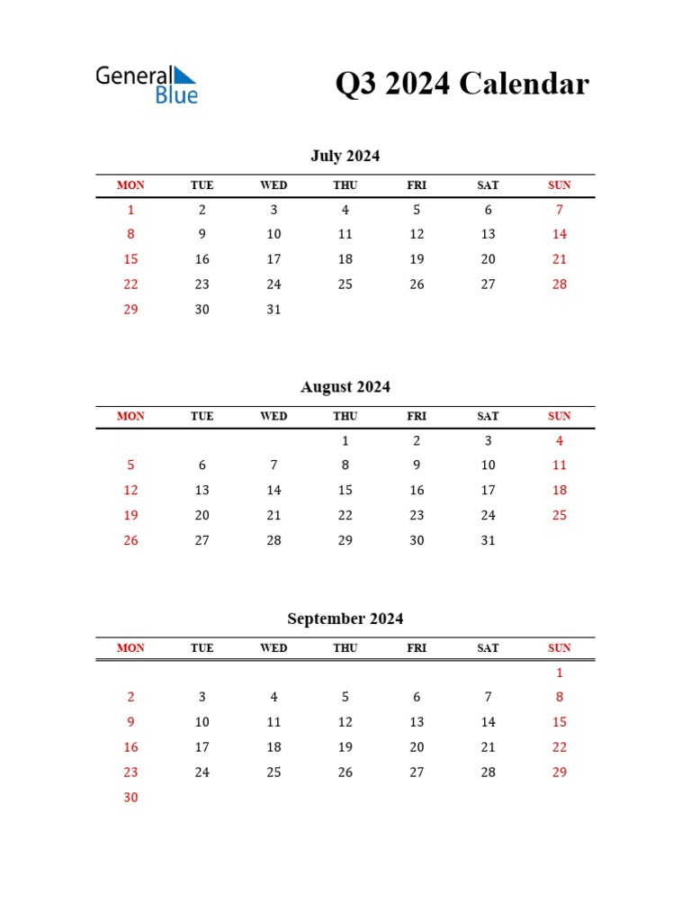2024 q3 Quarterly Calendar | PDF