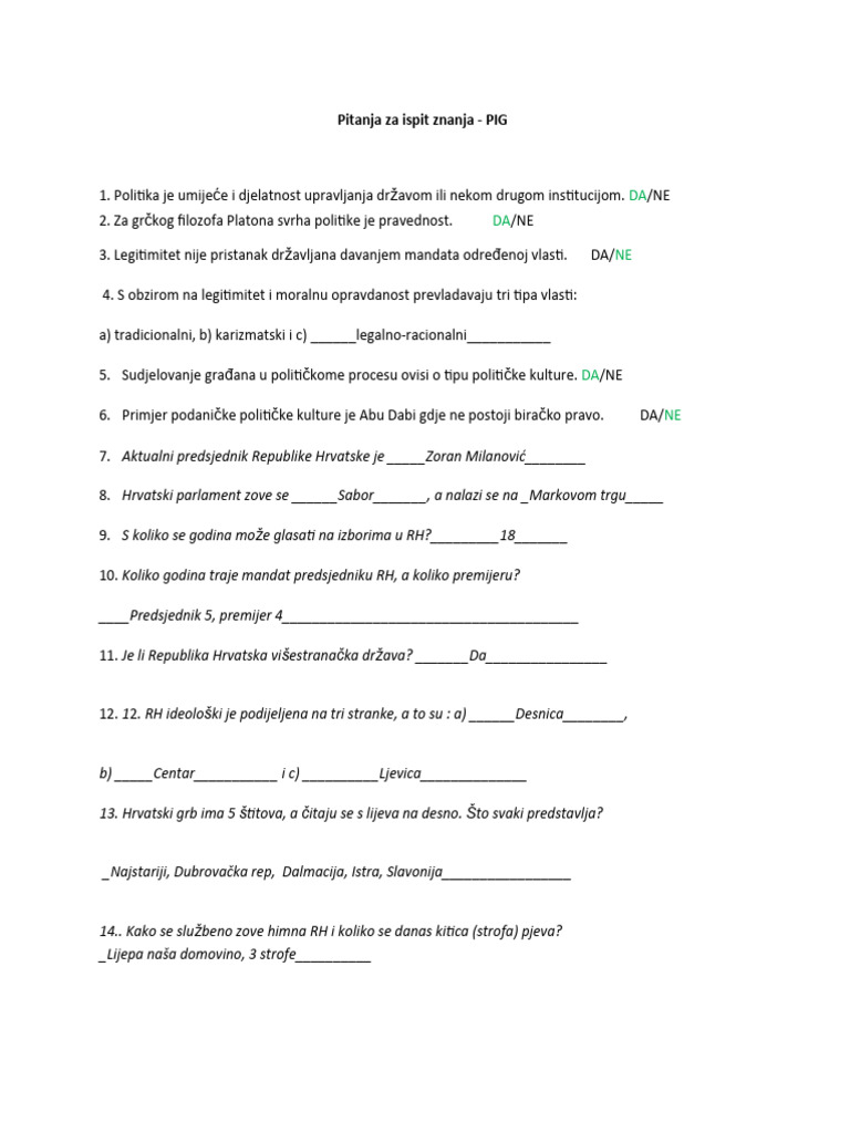 PIG - Pitanja Za Ispit Znanja | PDF
