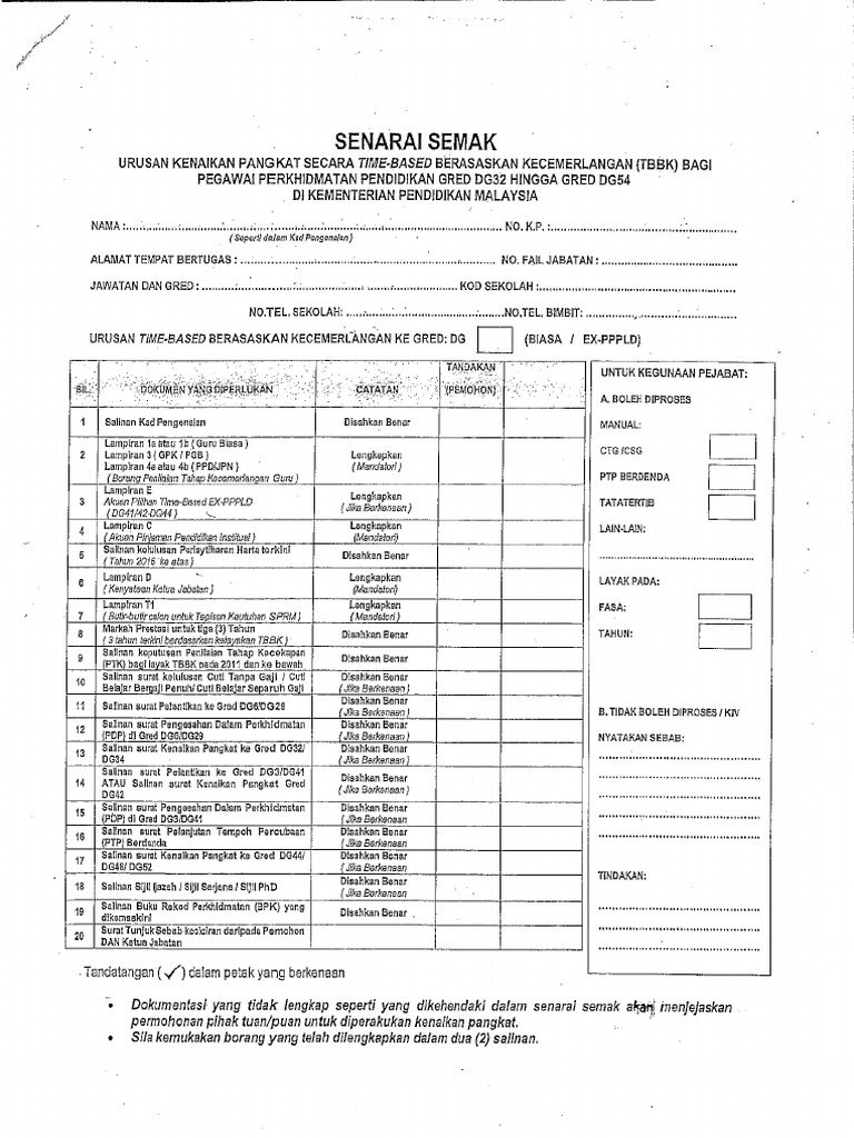 Senarai Semak Kenaikan Pangkat TBBK | PDF