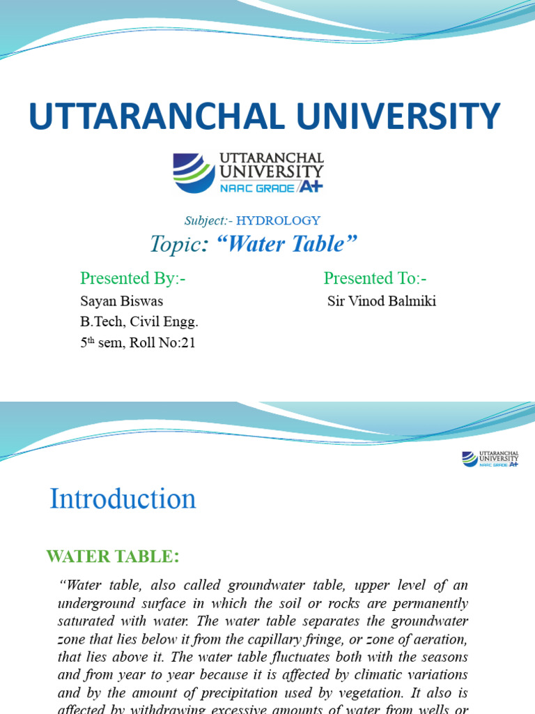 Sayan Water Table PPT Hydrology | PDF