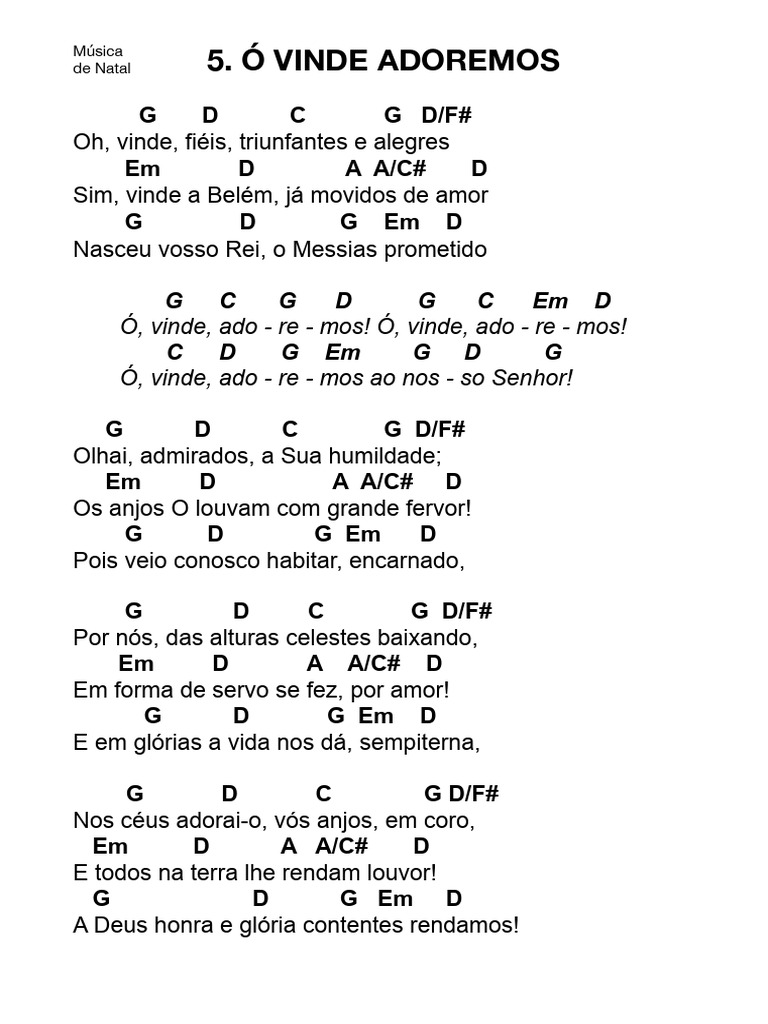 Hino de Natal: Ó Vinde Adoremos | PDF