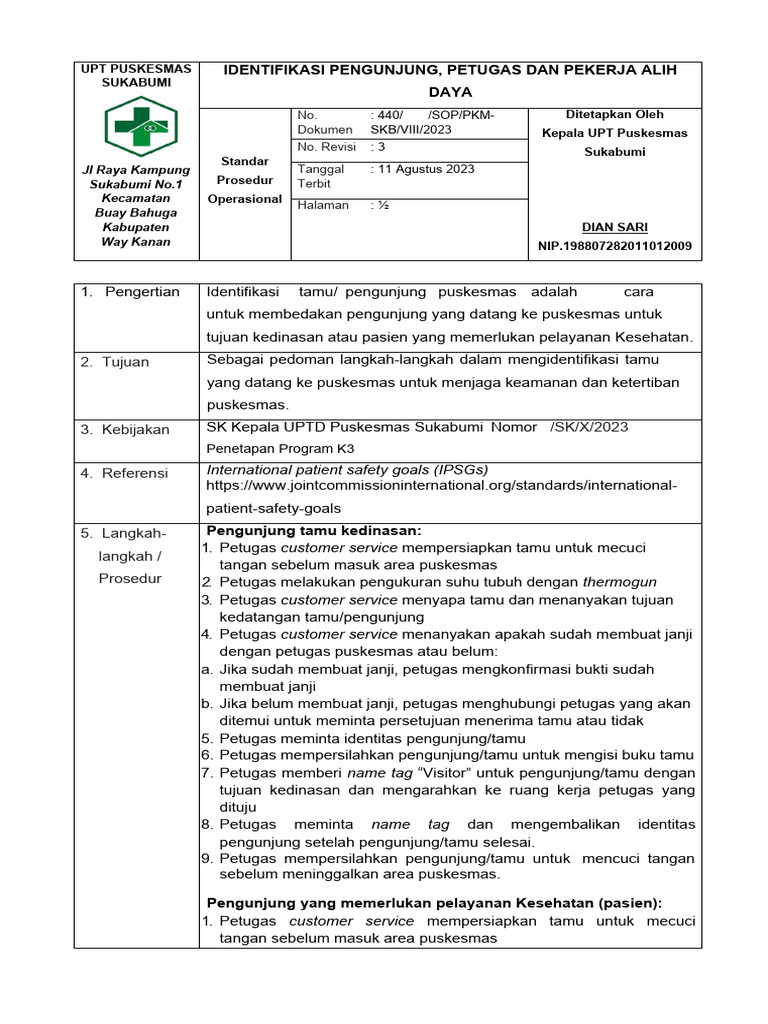 1.4.2.1. SOP Identifikasi Pengunjung | PDF 1.4.2.1. SOP Identifikasi Pengunjung | PDF