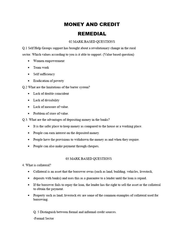 Remedial Chapter Money and Credit | PDF