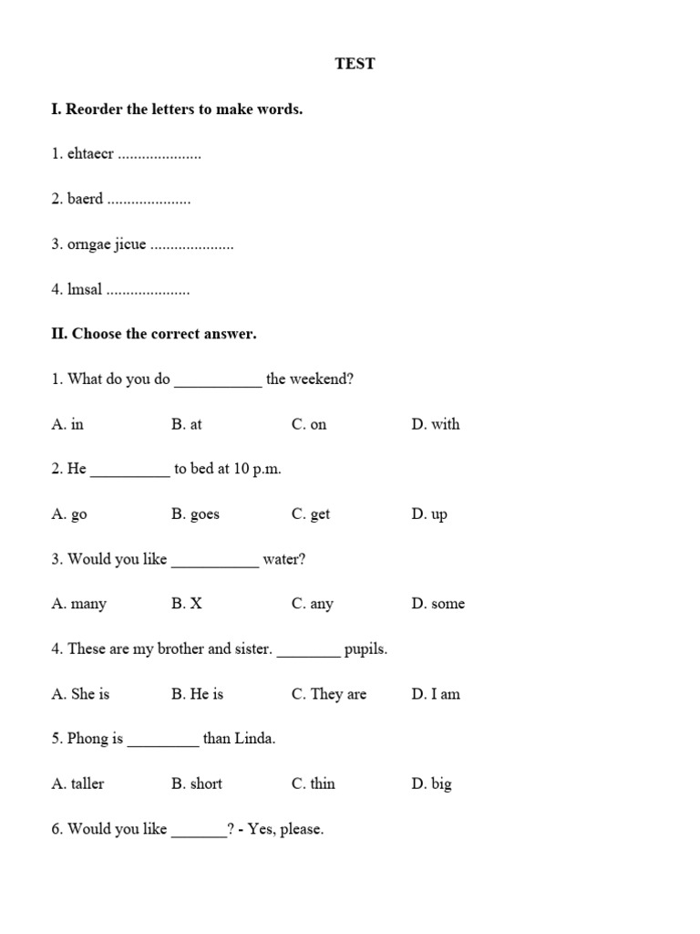 Test Grade 4 | PDF