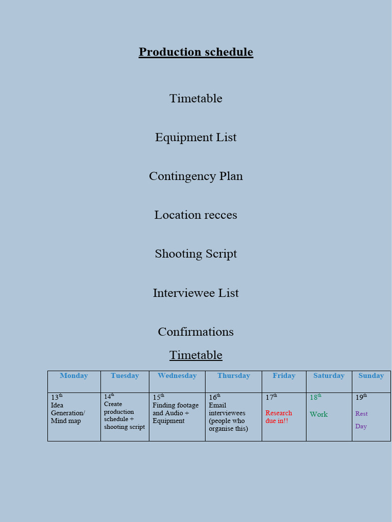 Production Schedule | PDF