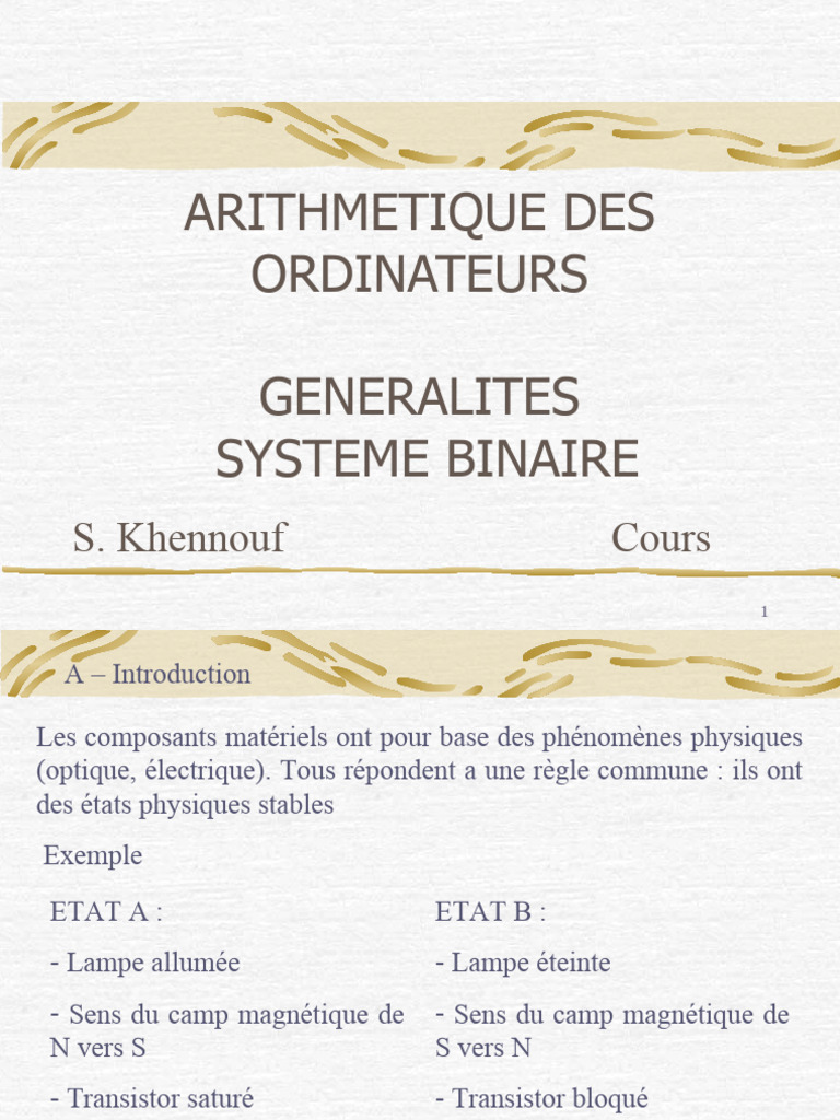 ArithmÃ Tique - Des - Ordinateurs - Cours - 1 2 | PDF | Division ...