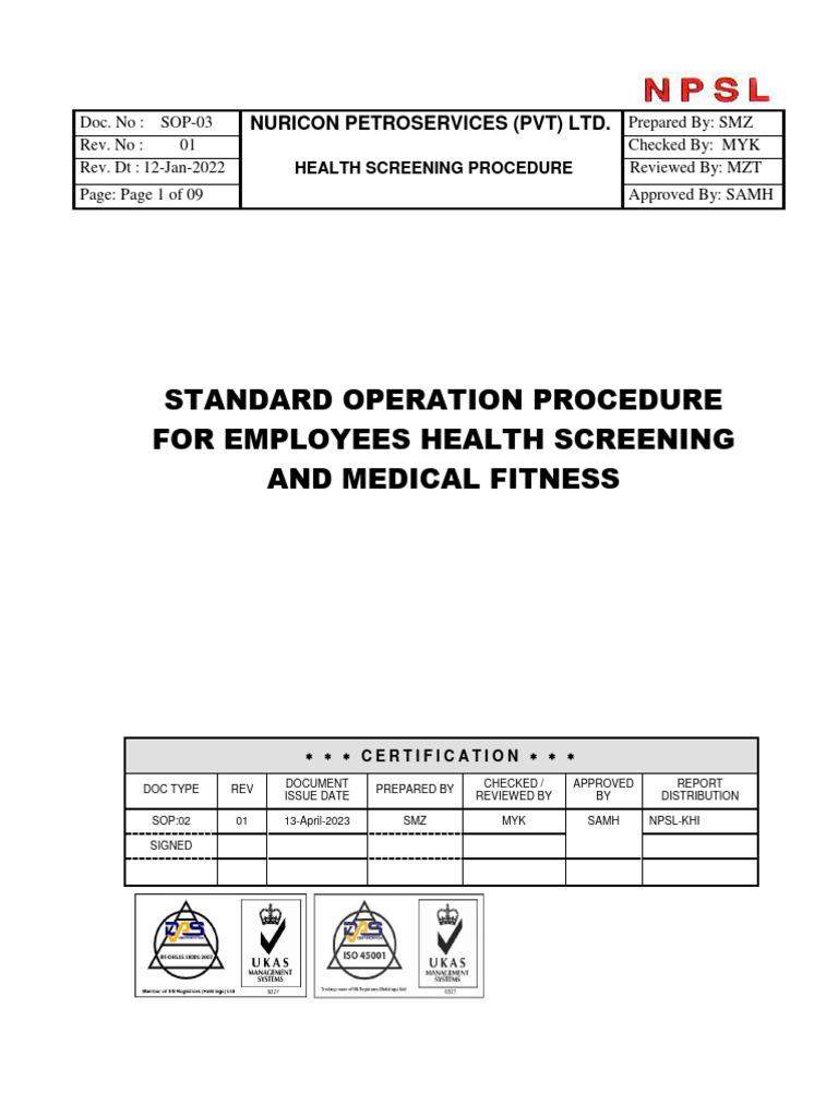 SOP-03 Health Screening Procedure | PDF