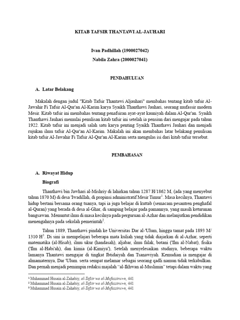 Tafsir Thantawi Al-Jauhari: Analisis Karya | PDF