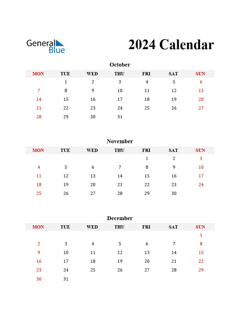 2024 q4 Quarterly Calendar | PDF