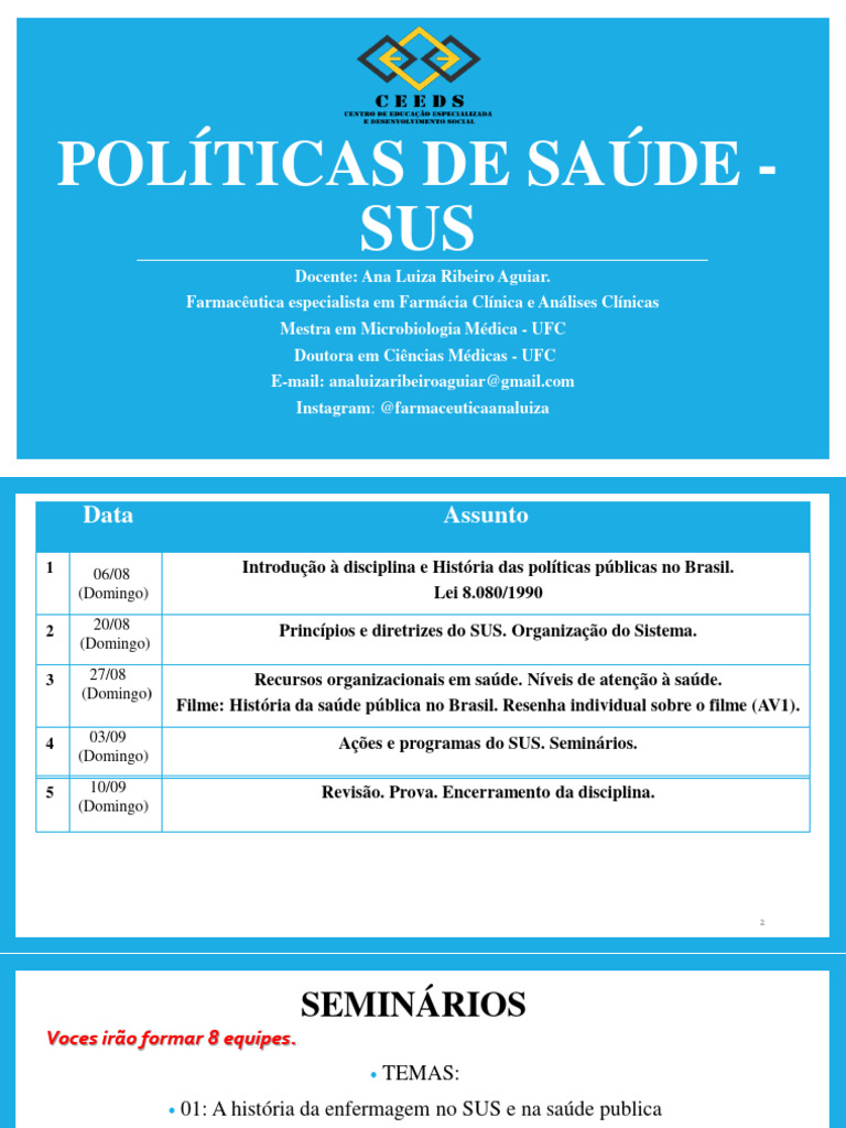 Aula 1 - Introdução e História Do SUS | PDF | Promoção de saúde | Sociedade Aula 1 - Introdução e História Do SUS | PDF | Promoção de saúde | Sociedade