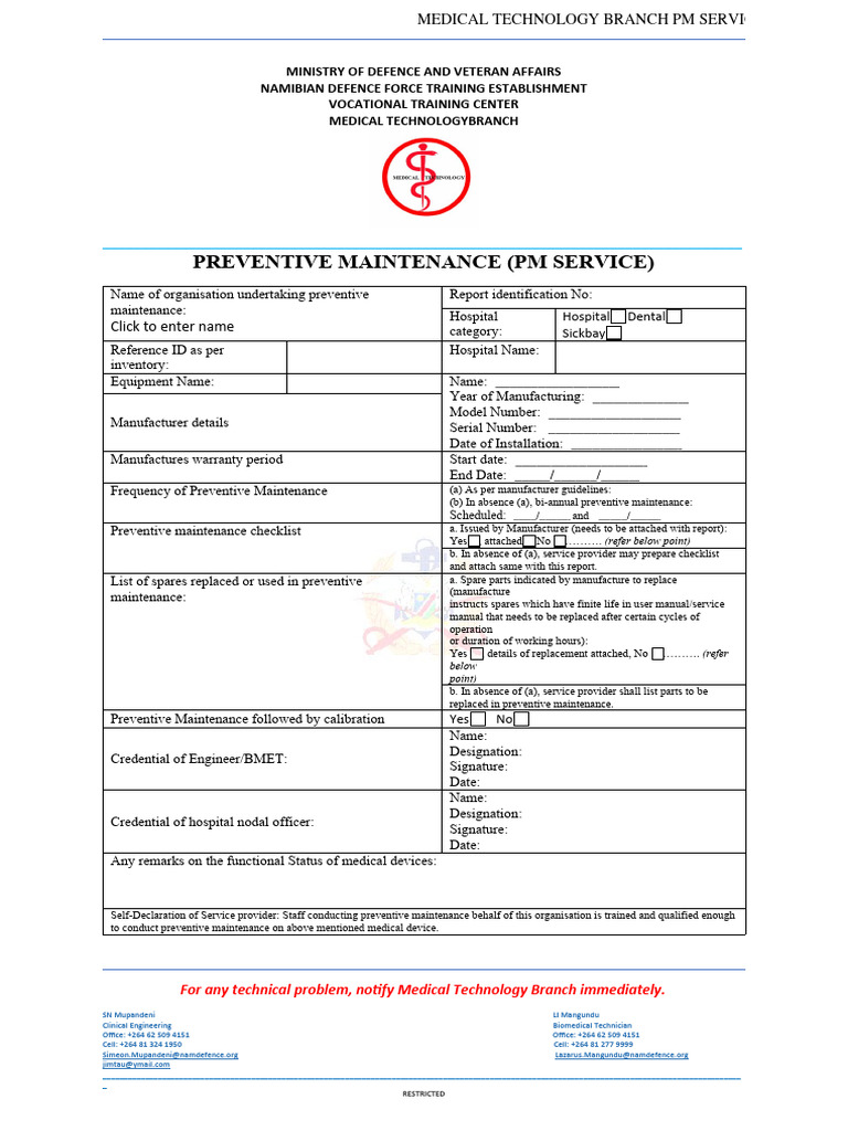 Preventive Maintenance Pm Service Pdf Medical Device Public