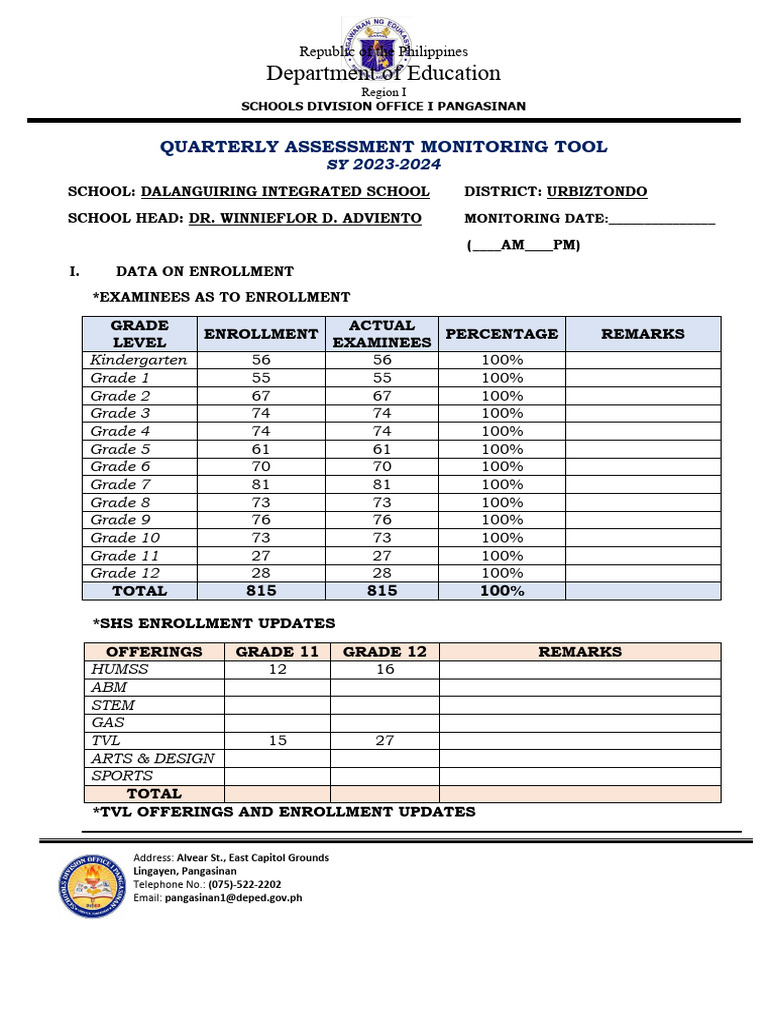 Pangasinan School Quarterly Assessment Tool | PDF